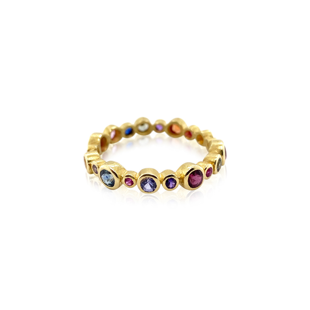 18k circle ring with multi-color round sapphires - J. McVeigh Jewelry