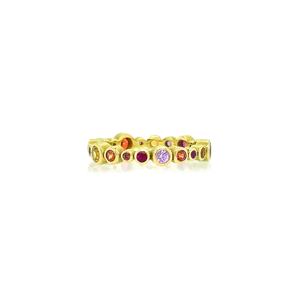 18k circle ring with multi-color round sapphires - J. McVeigh Jewelry