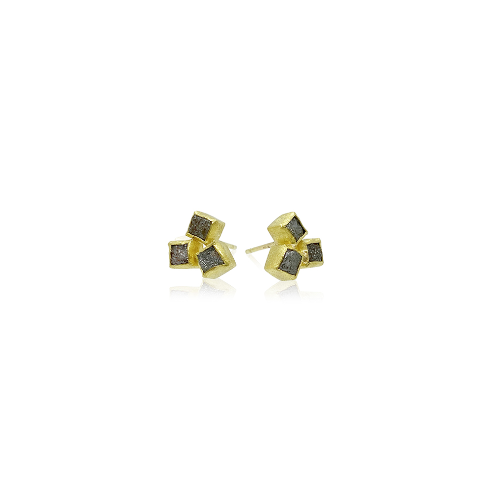 3 Natural Diamond cubes earrings in 22k/18k - J. McVeigh Jewelry