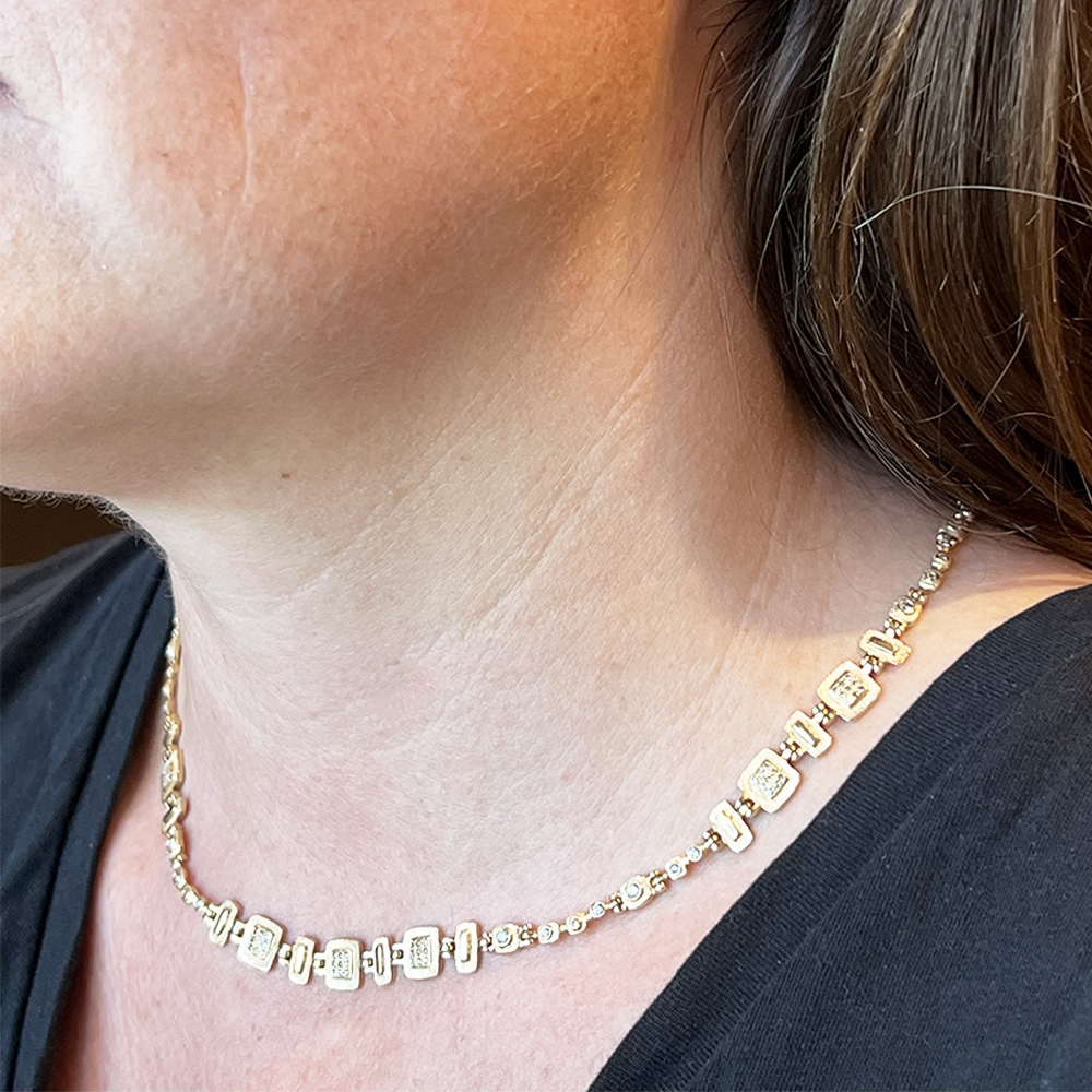 Segmented necklace with Pavé champagne diamonds - J. McVeigh Jewelry