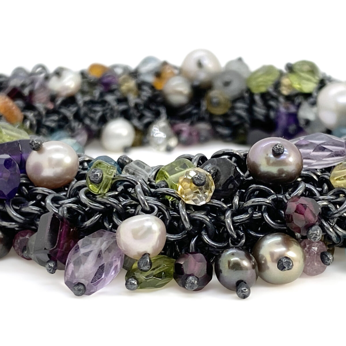 Chainmail bracelet with multi-colored gemstones - J. McVeigh Jewelry