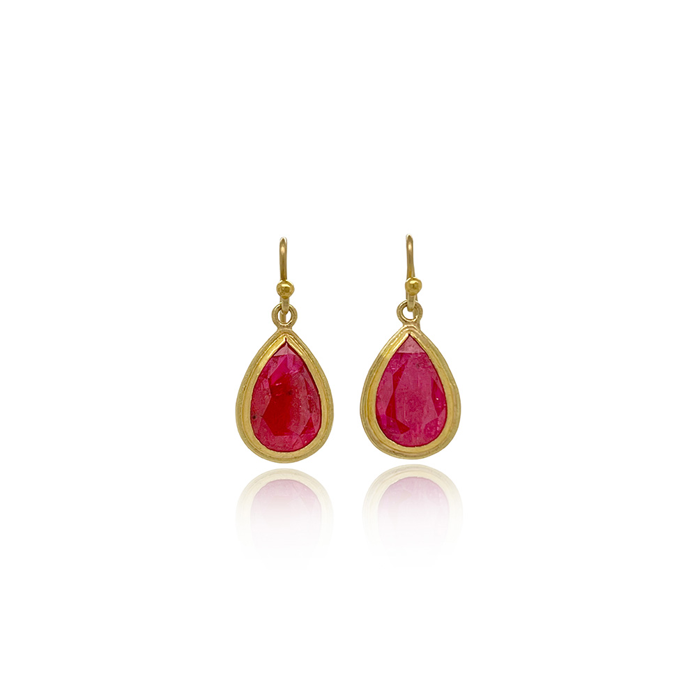 Faceted ruby earrings in bezels with French wires - J. McVeigh Jewelry