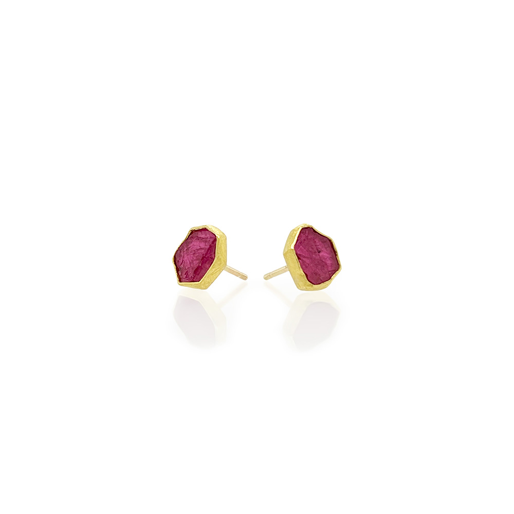 Tiny rough ruby slice earrings - J. McVeigh Jewelry