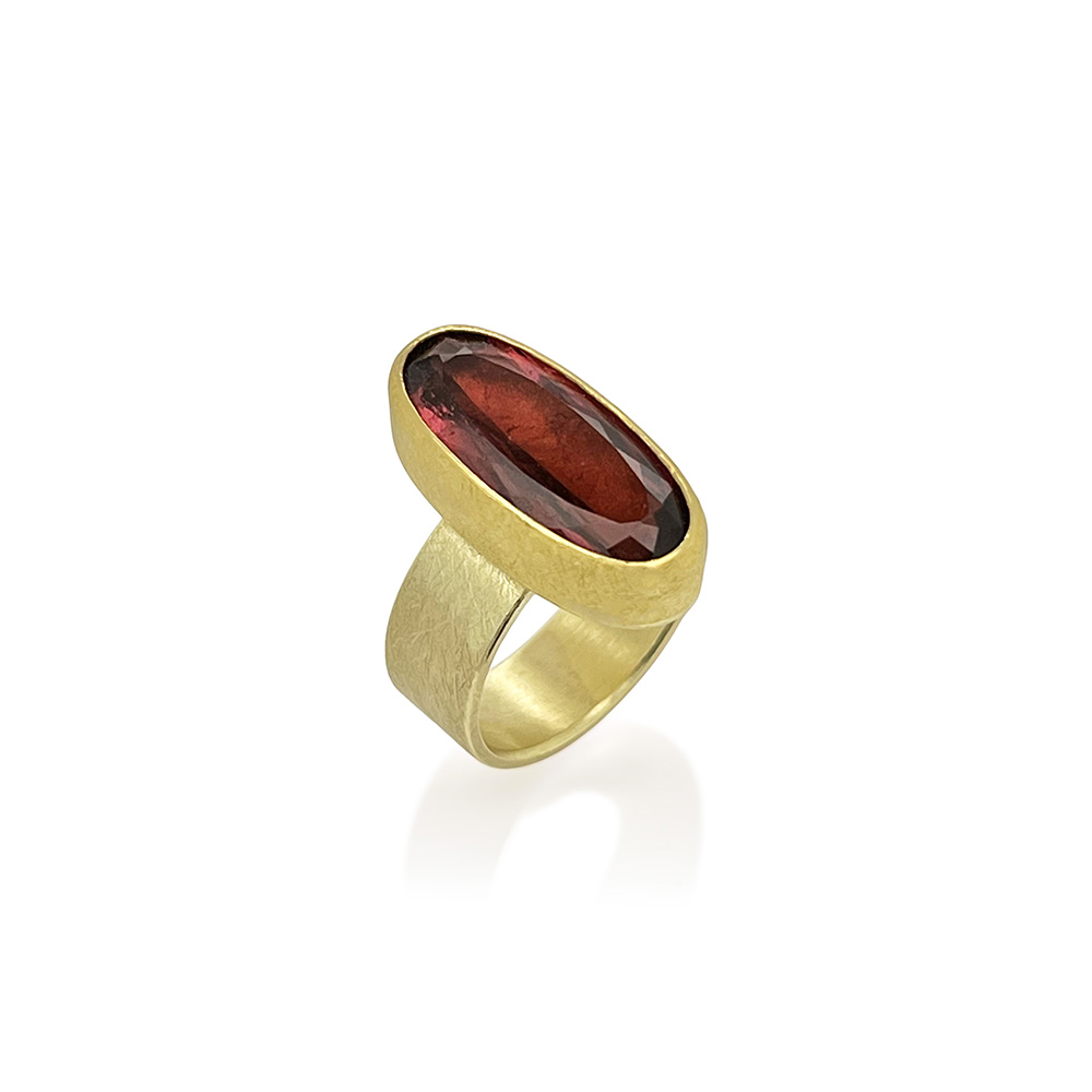 LARGE RED OVAL FACETED TOURMALINE RING - J. McVeigh Jewelry