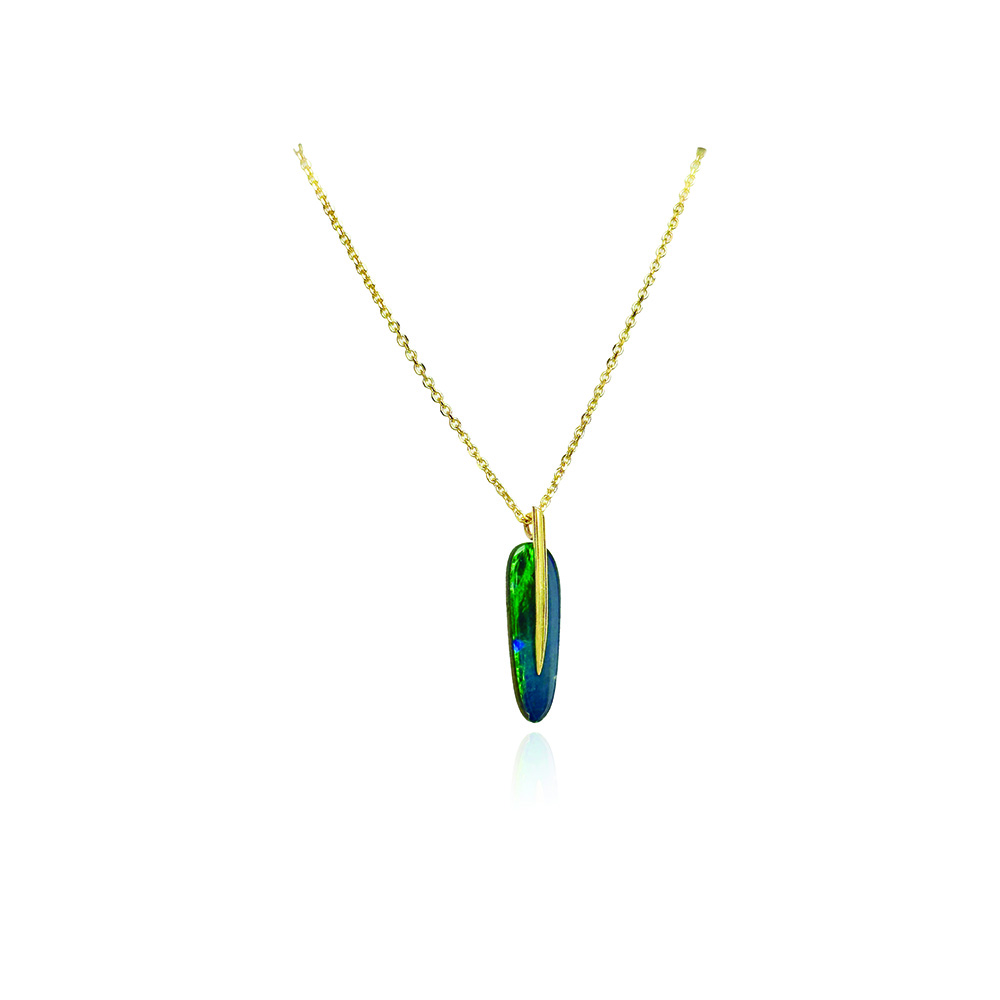 Feather charm with Australian Boulder Opal Doublet - J. McVeigh Jewelry