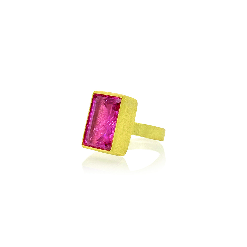 Large rectangular pink tourmaline ring - J. McVeigh Jewelry