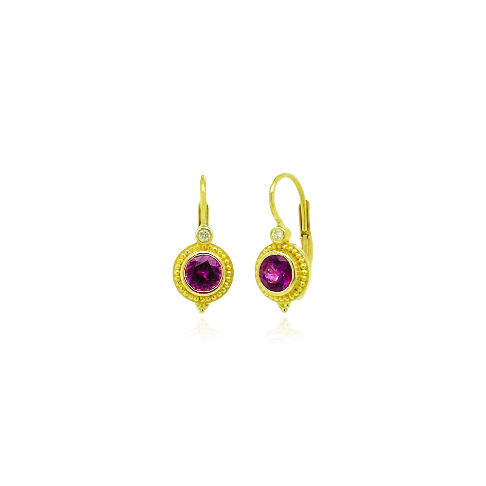 Step bezel earrings with garnets and diamonds - J. McVeigh Jewelry
