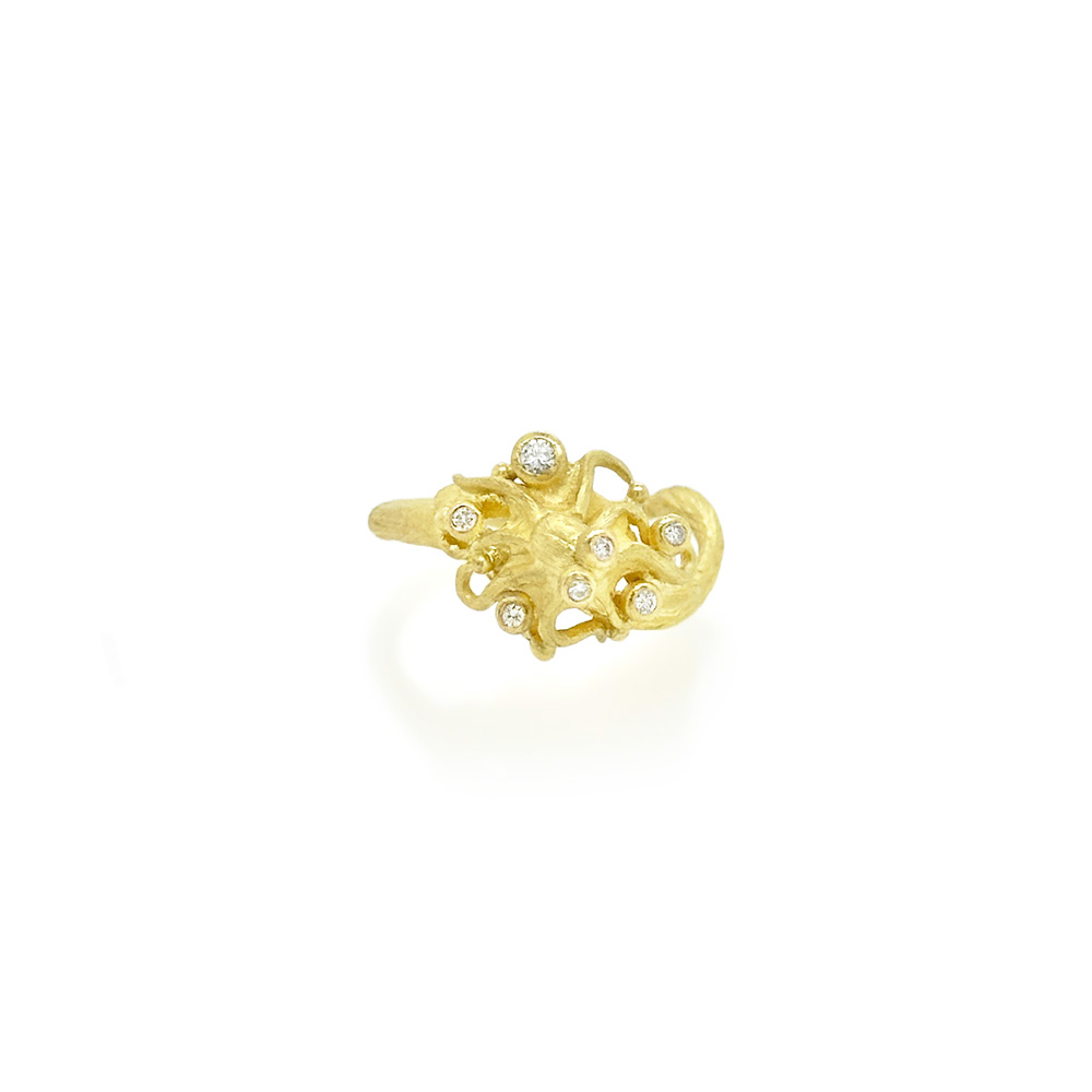 18k yellow gold Octopus ring with diamonds - J. McVeigh Jewelry