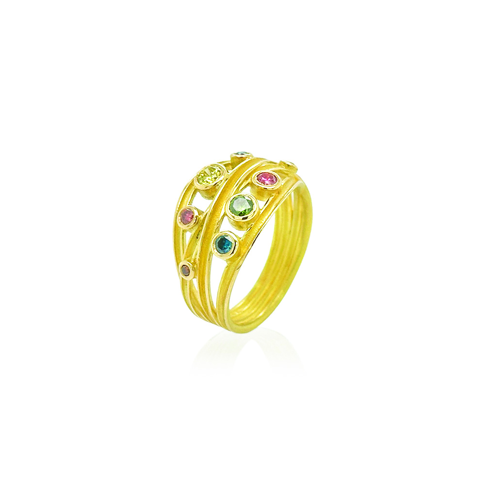 multi-wrap ribbon ring with colored diamonds - J. McVeigh Jewelry