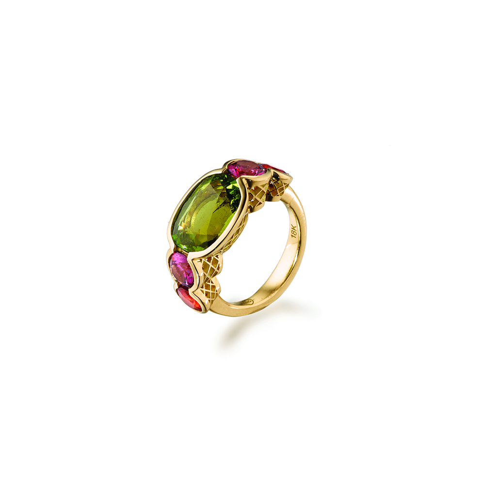 Scallop ring with Tourmaline and garnets - J. McVeigh Jewelry