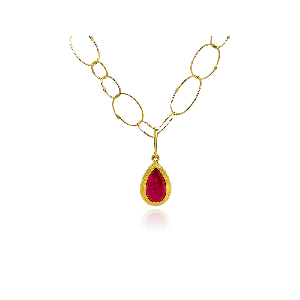 Faceted tear drop ruby pendant - J. McVeigh Jewelry