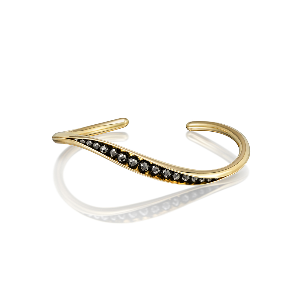 18k gold wave cuff with black diamonds - J. McVeigh Jewelry