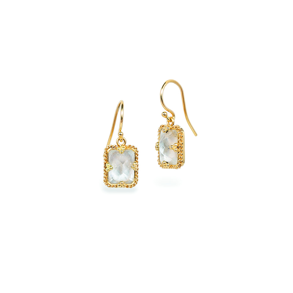 One-of-a-kind White topaz drop earrings with woven chain surround - J ...