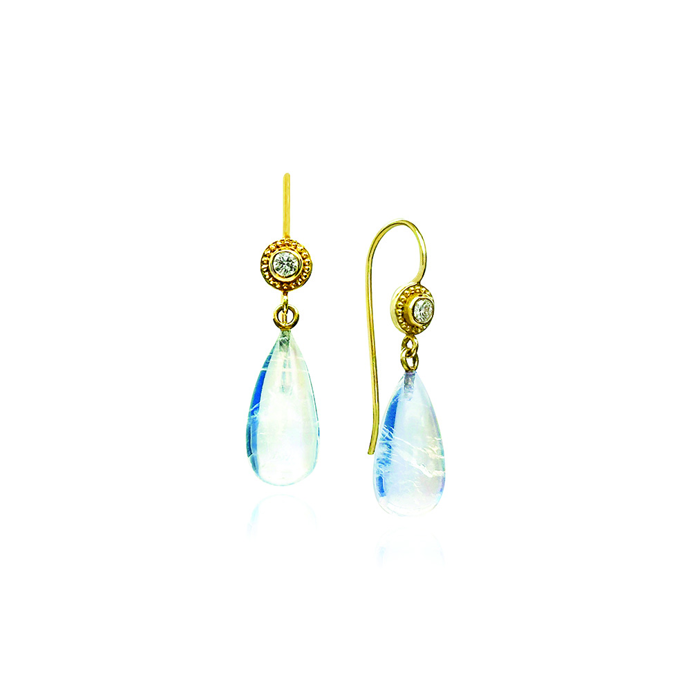Smooth tear drop shaped blue moonstone earrings - J. McVeigh Jewelry