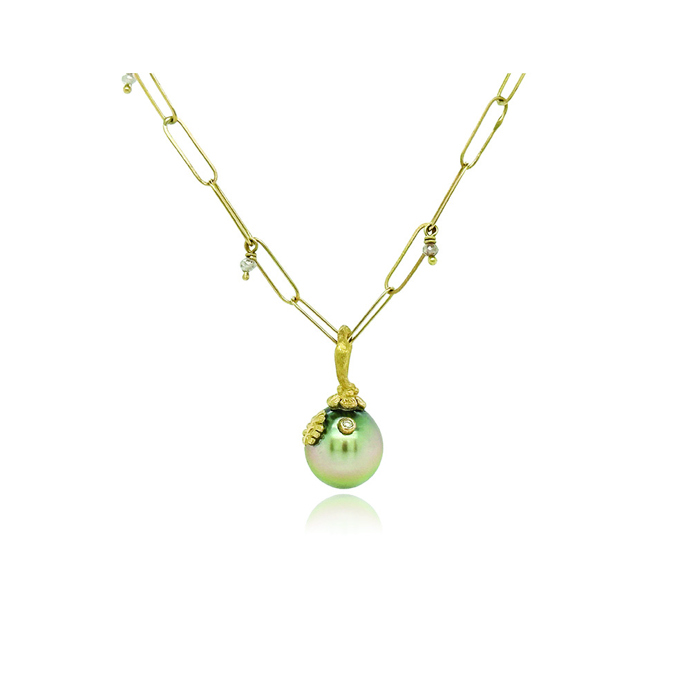 Blue grey tahitian pearl pendant - J. McVeigh Jewelry