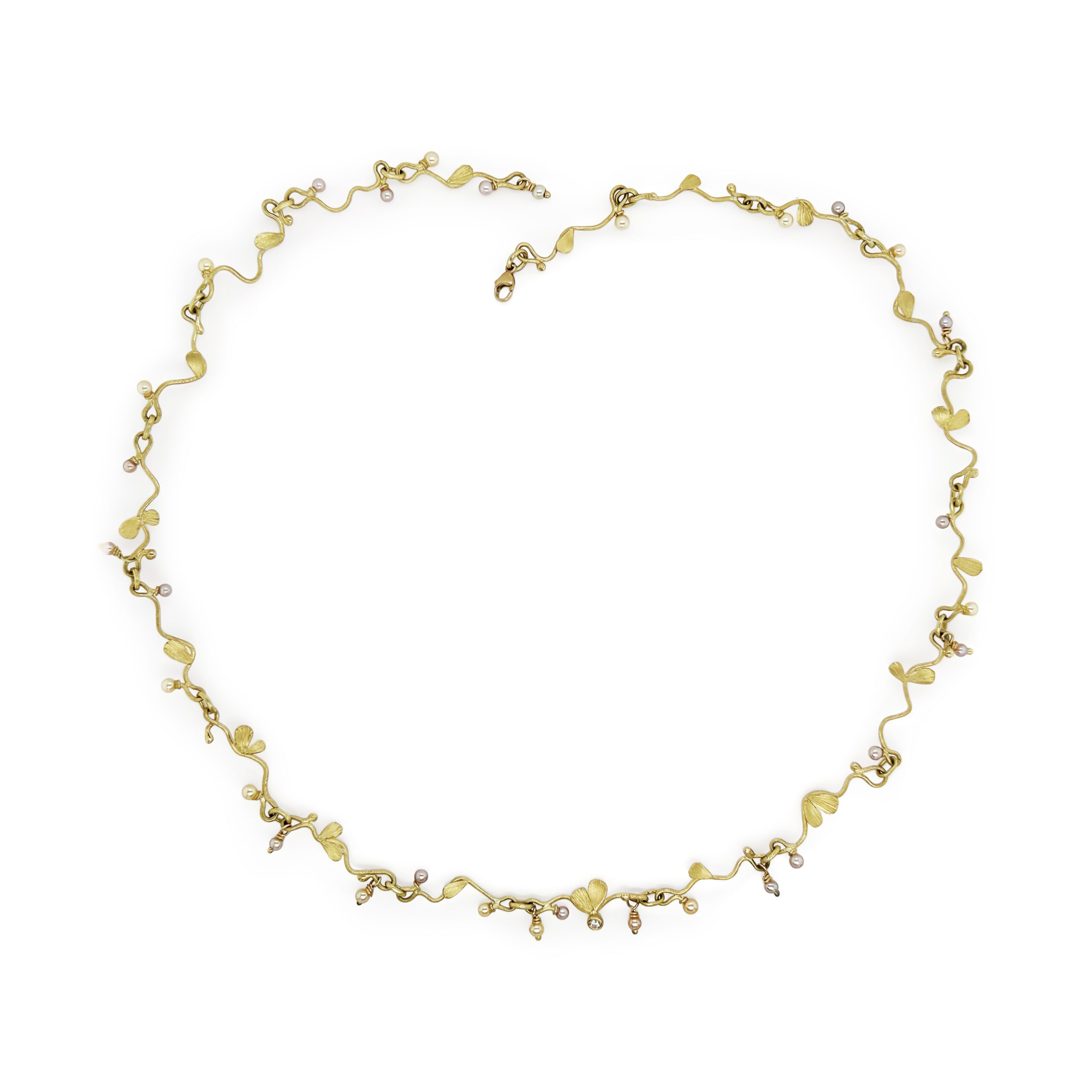 Segmented "Vine" Necklace with Akoya Pearls - J. McVeigh Jewelry