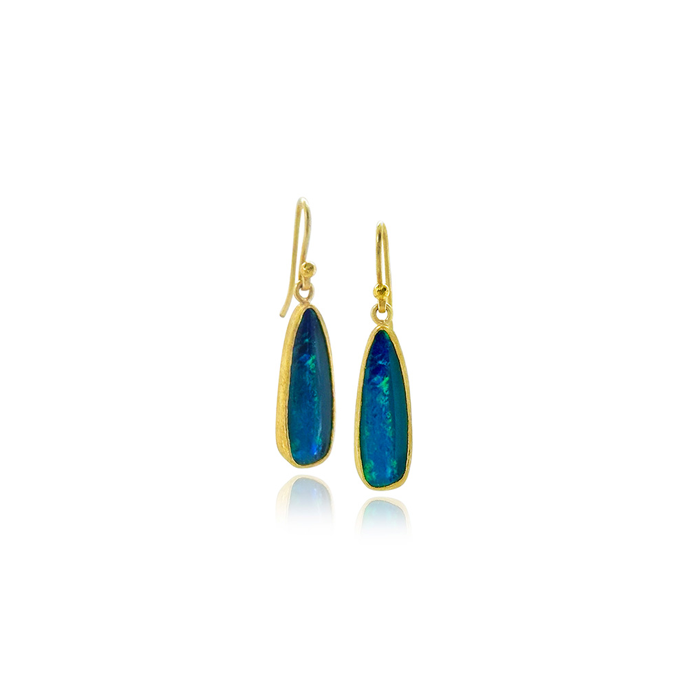 elongated Australian Boulder opal doublet earrings - J. McVeigh Jewelry