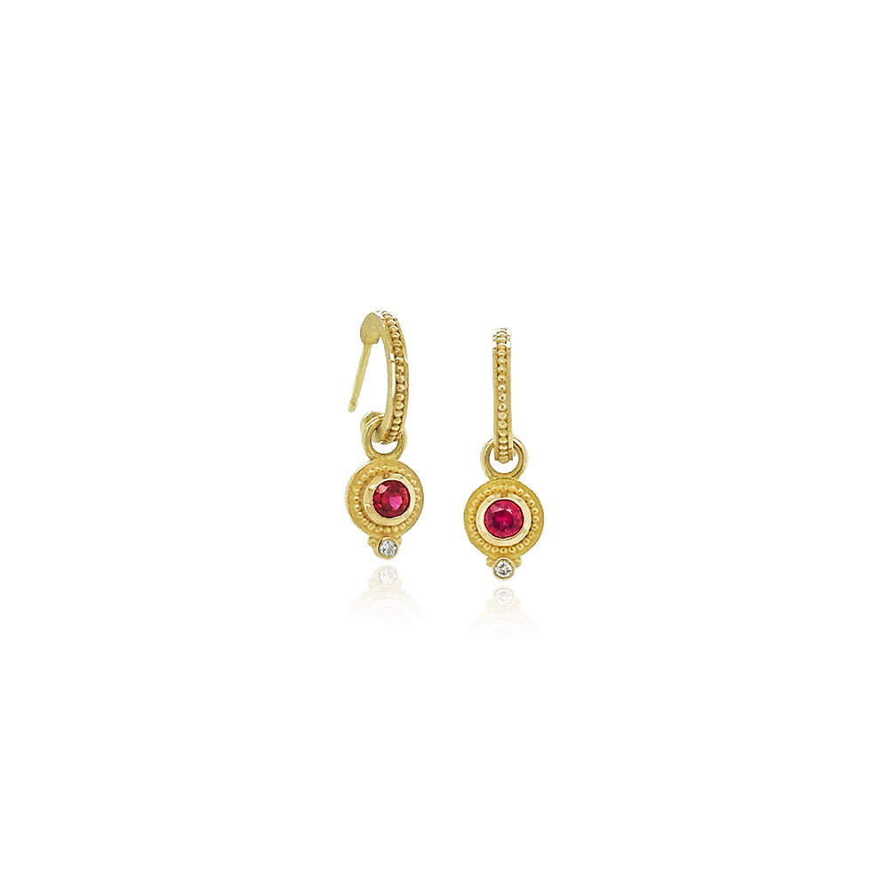 Granulated hoop earrings with removable ruby drops - J. McVeigh Jewelry